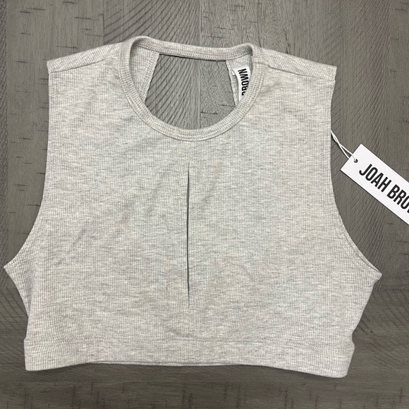 Joah Brown | Tops | New Joah Brown Ribbed Pearl Grey Keyhole Cropped ...